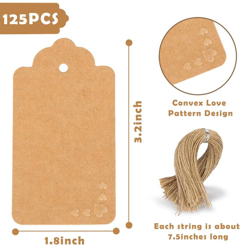 SallyFashion 120 PCS Hearts Gift Tags, Valentine Hearts Paper Tags Convex Love Label Craft Hang TagsValentines Day Gift Wrapping DIY Crafts Wedding Anniversary