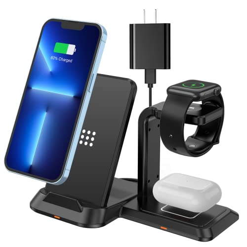 Wireless Charger，3 in 1 Wireless Charger Station for Apple iPhone/iWatch/Airpods,iPhone 14,13,12,11 (Pro, Pro Max)/XS/XR/XS/X/8(Plus),iWatch 7/6/SE/5/4/3/2,AirPods 3/2/pro