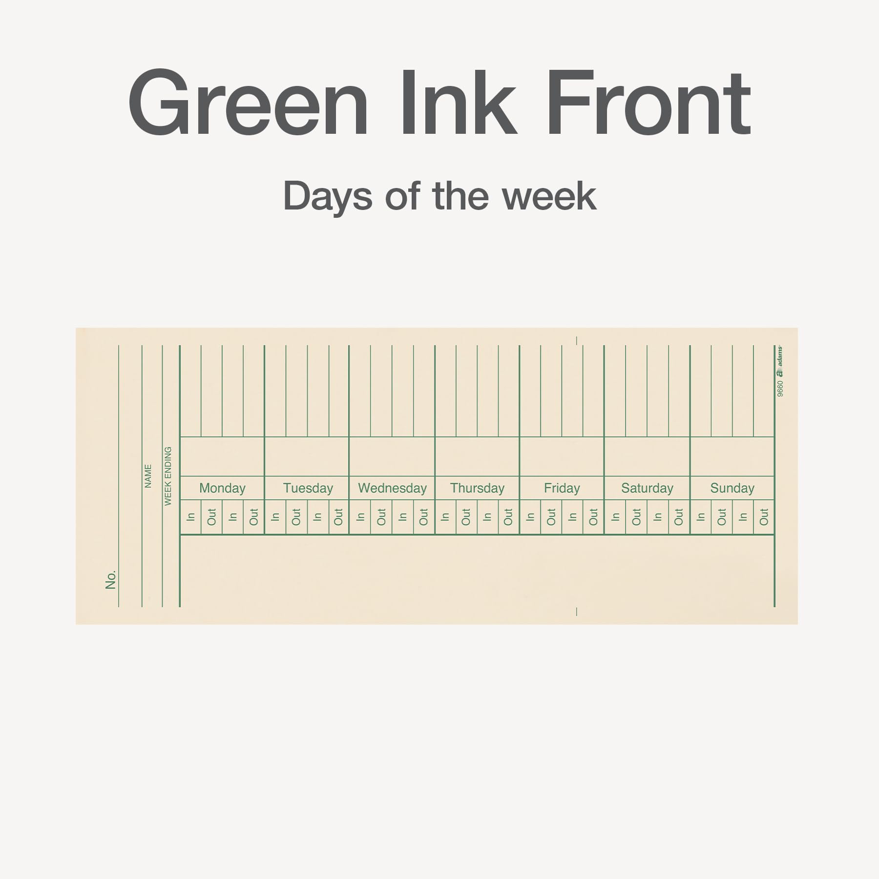 Adams Time Cards, Weekly, 2-Sided, Overtime Format, 3-3/8" x 8-1/4", Manila, Green/Red Print, 200-Count (9660-200)
