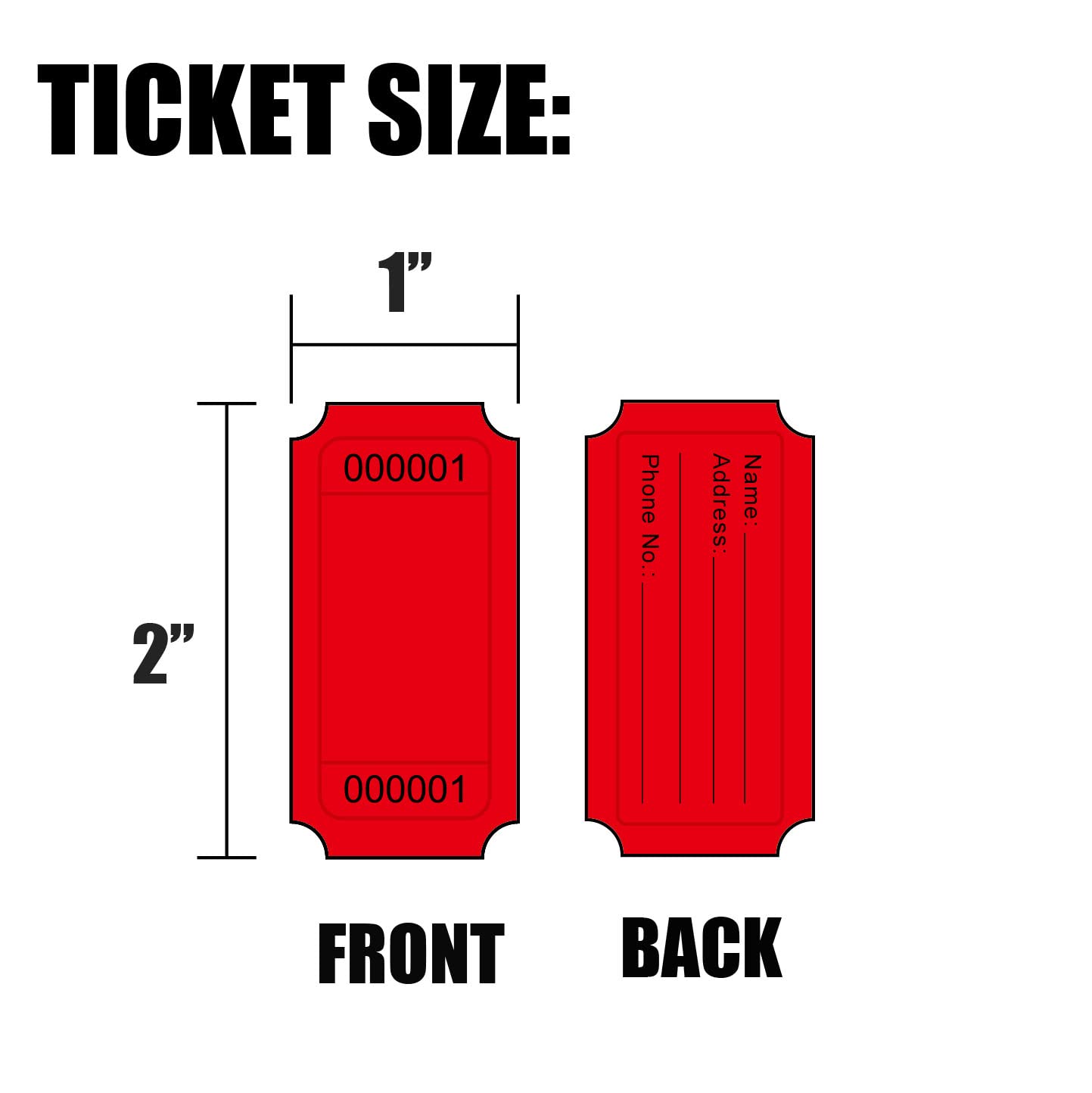 DNB 8000 Pcs Raffle Tickets - 4 Color Set of 2000 Pcs 2 x 1 Inch Single Roll Consecutively Numbered Blank Tickets - Blue/Yellow/Red/Green