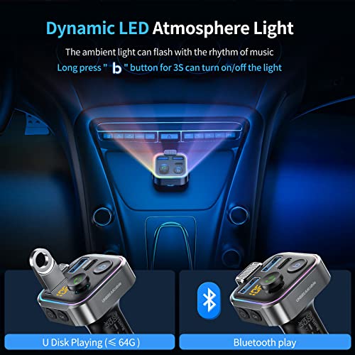 UNBREAKcable Bluetooth FM Transmitter for Car, PD 36W Fast Charging, Wireless Bluetooth FM Radio Adapter, Cigarette Lighter Car Kit Hands-Free Calls, HiFi Bass Boost MP3 Music Player Support USB Drive