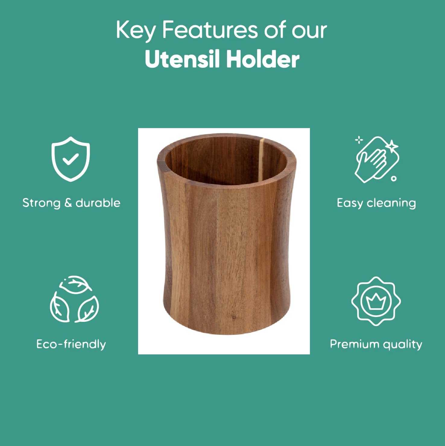 The Pretty Turtle Bamboo Kitchen Counter Utensil Crock Holder Caddy (Acacia) (RH9016)