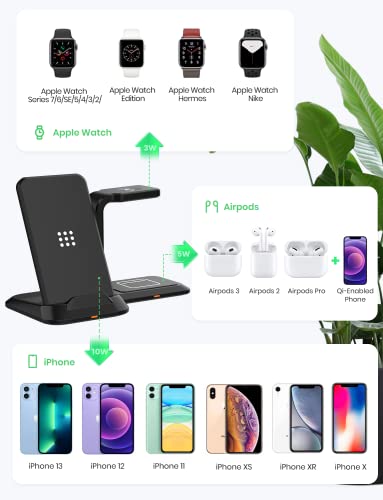 Wireless Charger,3 in 1 Wireless Charger Station for Apple iPhone/iWatch/Airpods,iPhone 14,13,12,11 (Pro, Pro Max)/XS/XR/XS/X/8(Plus),iWatch 7/6/SE/5/4/3/2,AirPods 3/2/pro