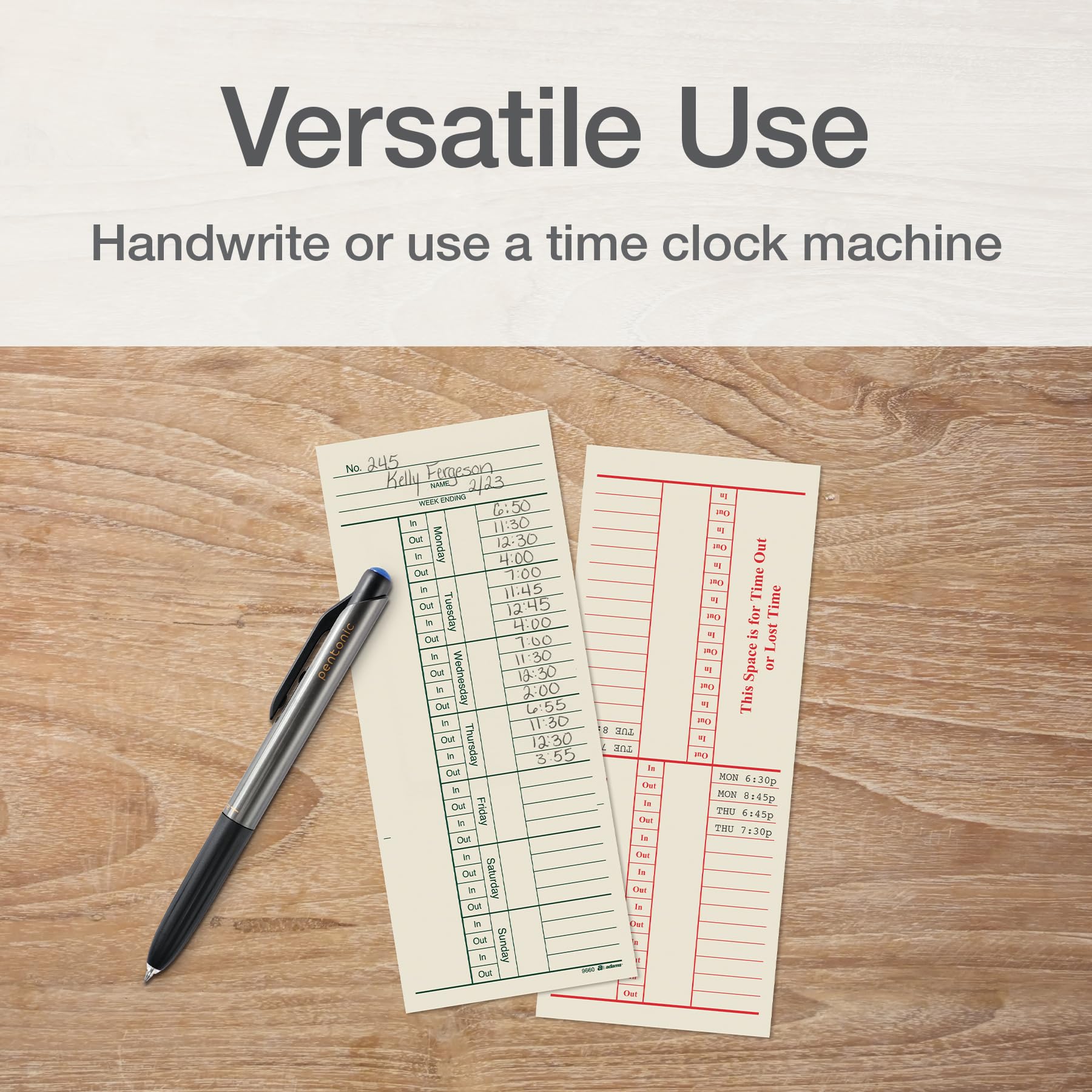 Adams Time Cards, Weekly, 2-Sided, Overtime Format, 3-3/8" x 8-1/4", Manila, Green/Red Print, 200-Count (9660-200)