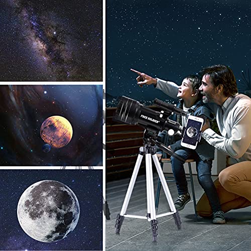 Telescope for Kids Adults Beginners - 70mm Aperture Refractor Telescope for Stargazing with Adjustable Tripod Phone Adapter Wireless Remote Perfect Christmas Astronomy Gifts for Kids, Black