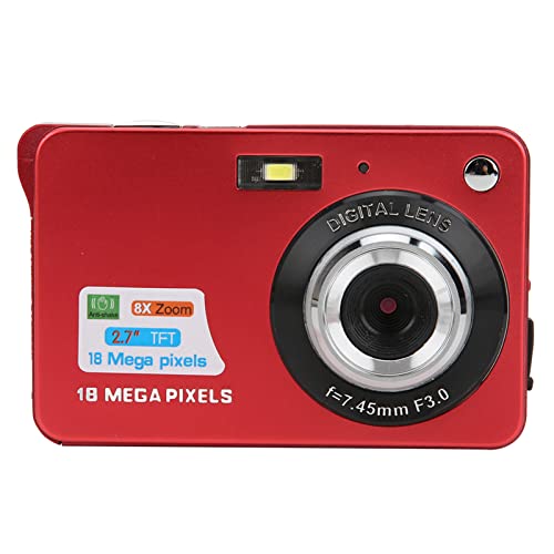 Nofaner Digital Camera, 8X Zoom Card Digital Camera 5 MP 2.7in LCD Display Maximum Support 32GB Memory Card Builtin Microphone Mini Digital Camera(red)