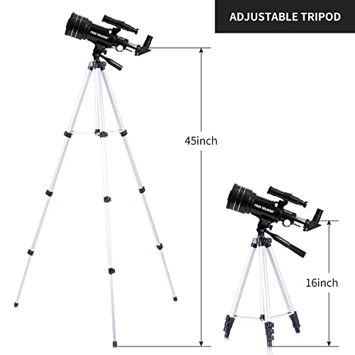 Telescope for Kids Adults Beginners - 70mm Aperture Refractor Telescope for Stargazing with Adjustable Tripod Phone Adapter Wireless Remote Perfect Christmas Astronomy Gifts for Kids, Black