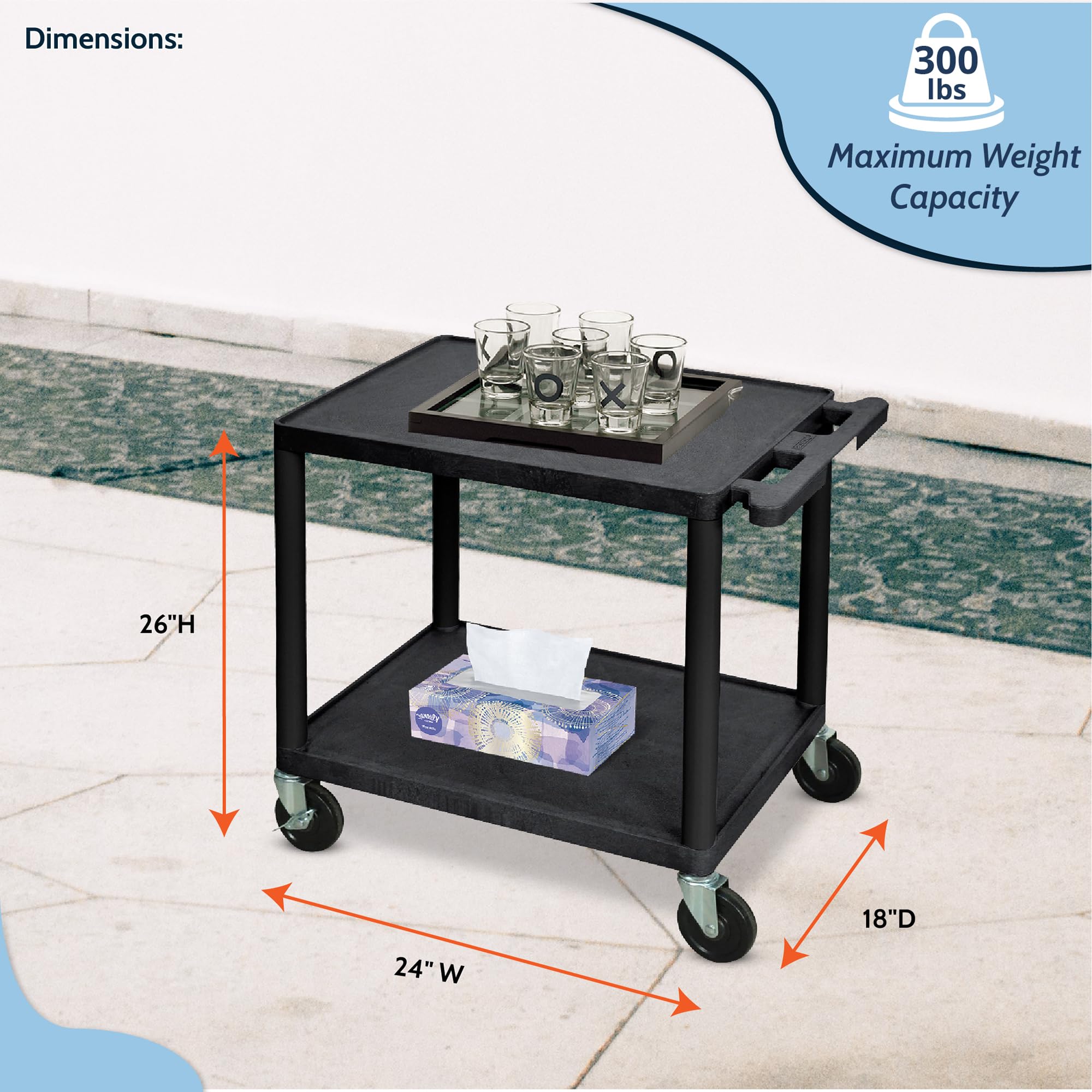 Luxor LP26-B 26" H AV Cart - Two Shelves