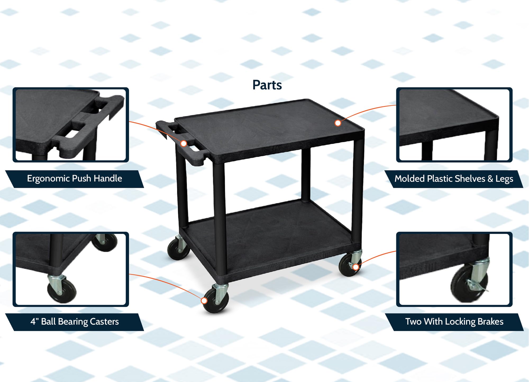 Luxor LP26-B 26" H AV Cart - Two Shelves