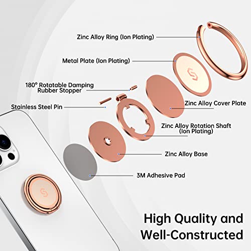 Syncwire Cell Phone Ring Holder Stand, 360 Degree Rotation Finger Ring Kickstand with Polished Metal Phone Grip for Magnetic Car Mount Compatible with iPhone, Samsung, LG, Pixel - Rose Gold