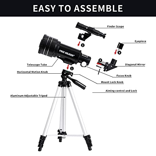 Telescope for Kids Adults Beginners - 70mm Aperture Refractor Telescope for Stargazing with Adjustable Tripod Phone Adapter Wireless Remote Perfect Christmas Astronomy Gifts for Kids, Black