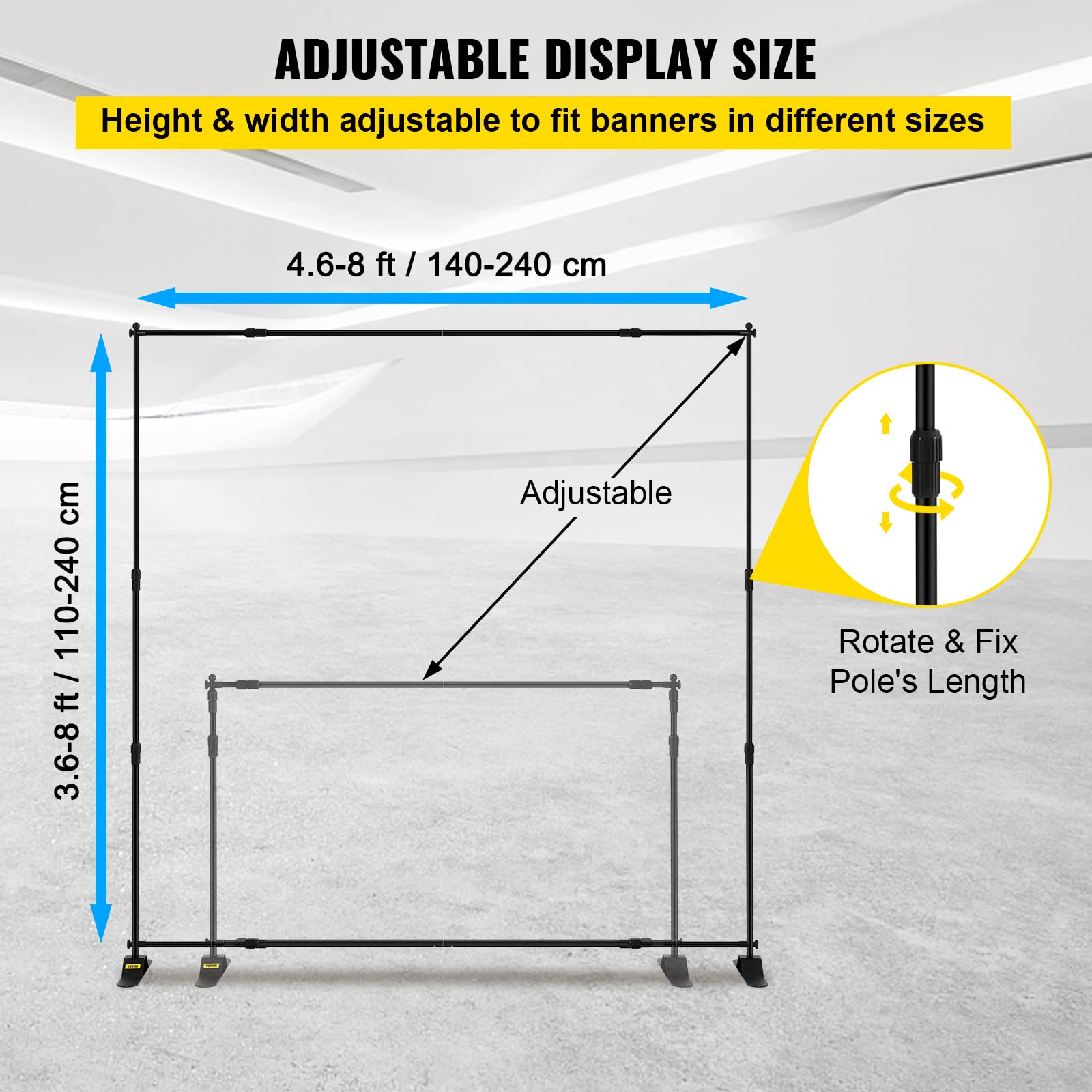 VEVOR 8 X 8 Ft Banner Stand Adjustable Height and Width Display Backdrop Lightweight Portable Trade Show Wall for Photography