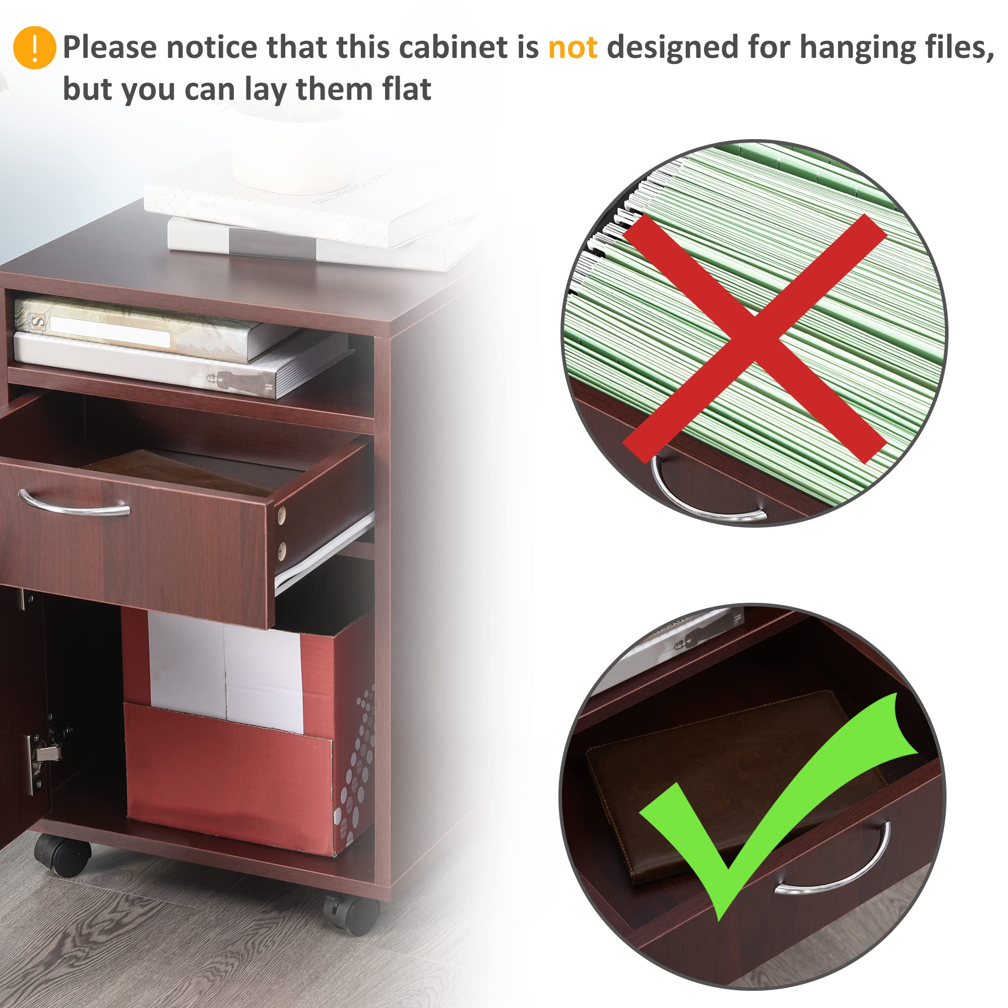 HOMCOM Mobile Storage Cabinet Organizer with Drawer and Cabinet, Printer Stand with Castors, Brown