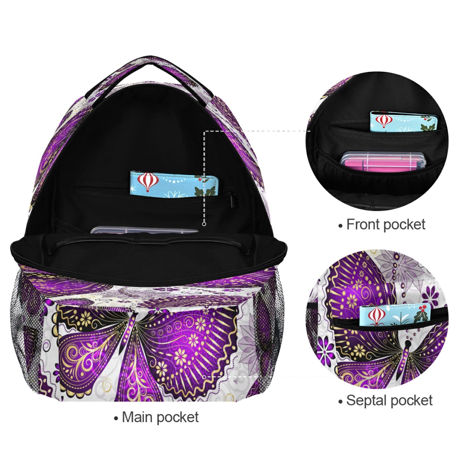 ALAZA Butterfly Violet Flower Purple Travel Laptop Backpack Business Daypack School Bag Bookbag Fit 15.6 Inch Laptops for Women Men Girls