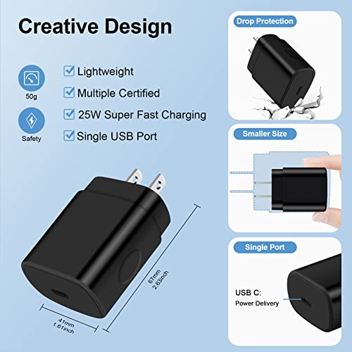 A54 Super Fast Samsung 25W Type C Charger USB C Charging Block for Samsung Galaxy A53 A14 A13 5G,A34,S23 S22 Ultra,S21 FE,S20,A03S,Z Flip4 Fold4,Wall Charger Plug Box+6FT C Andriod Phone Charger Cable
