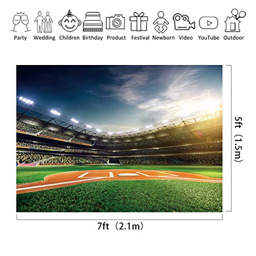 Riyidecor Green Baseball Field Backdrop Fabric Polyester Stadium 7Wx5H Feet Photography Background Art Fabric Booth for Children Decorations Birthday Festival Event Props Party Photo Studio Shoot