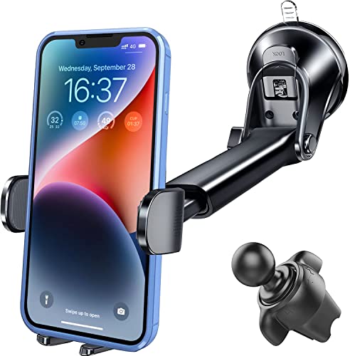 APPS2Car Phone Mount for Car, 3-in-1 Suction Cup Phone Holder for Car Dashboard Windshield Vent Universal Cell Phone Holder for Car, Compatible with iPhone, Samsung, All Cellphone, Thick Case Friendly
