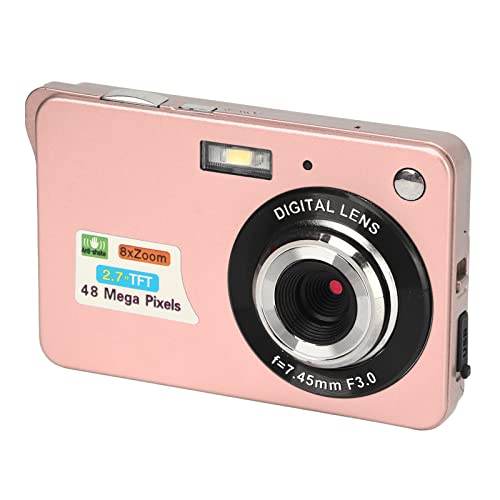 Jopwkuin Vlogging Camera, Digital Camera Rechargeable 48MP 2.7in LCD Built in Fill Light 4K for Shooting(Pink)
