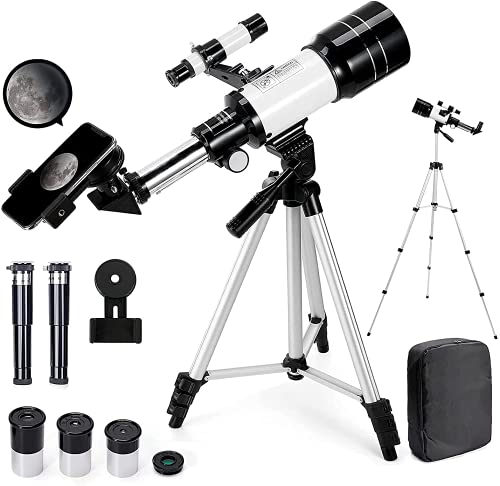 Merkmak Telescopes for Adults Astronomy, Telescope 70mm Aperture 300mm AZ Mount Refractor Telescope for Kids Beginners (15X-150X) - Telescope with Adjustable Tripod, Phone Adapter and Backpack