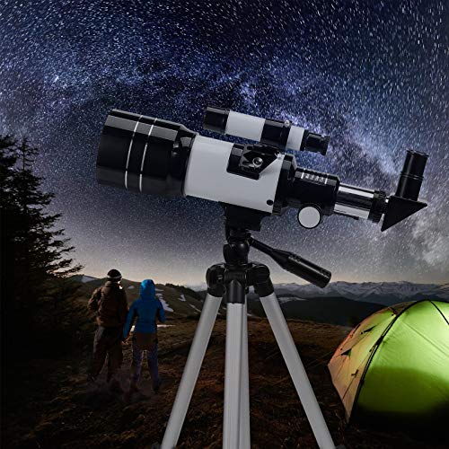 Merkmak Telescopes for Adults Astronomy, Telescope 70mm Aperture 300mm AZ Mount Refractor Telescope for Kids Beginners (15X-150X) - Telescope with Adjustable Tripod, Phone Adapter and Backpack