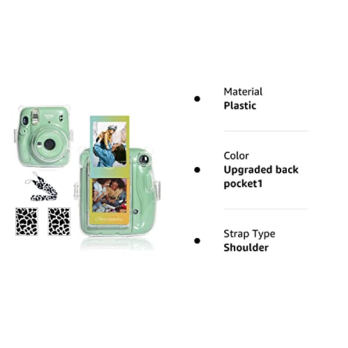 wogozan Clear Case for Fujifilm Instax Mini 11 Instant Camera Protective Case- Upgrade Back with Photo Pocket for Storing 10 Photos+Adjustable Shoulder Strap and Camera Sticker