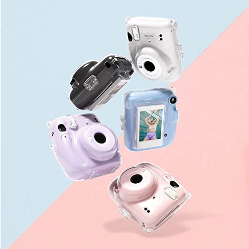 wogozan Clear Case for Fujifilm Instax Mini 11 Instant Camera Protective Case- Upgrade Back with Photo Pocket for Storing 10 Photos+Adjustable Shoulder Strap and Camera Sticker