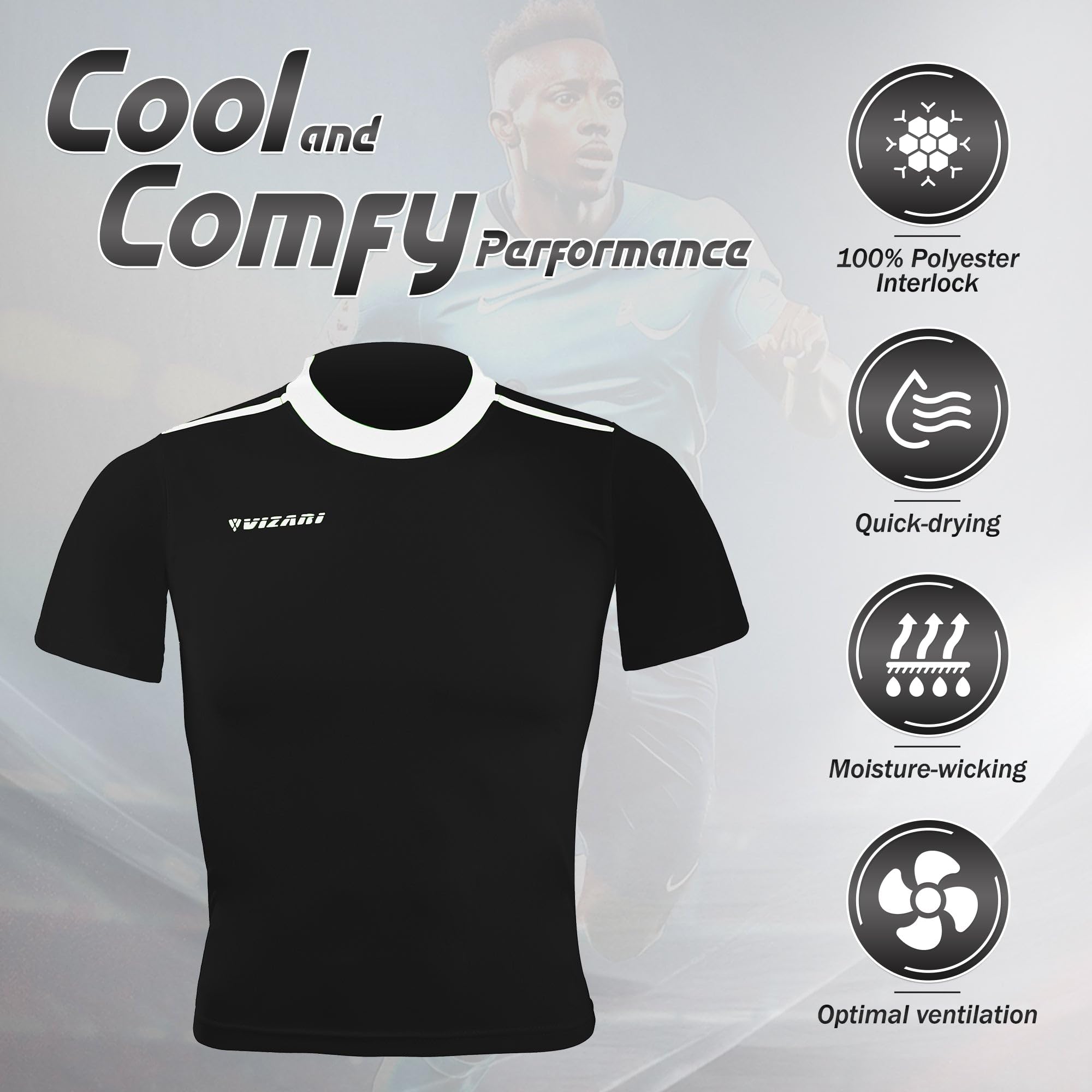 Vizari Velez Jersey for Men and Women | 100% Polyester Adult Soccer Goalie Jersey for Exceptional Performance Black