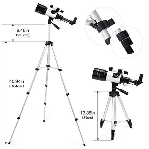 Merkmak Telescopes for Adults Astronomy, Telescope 70mm Aperture 300mm AZ Mount Refractor Telescope for Kids Beginners (15X-150X) - Telescope with Adjustable Tripod, Phone Adapter and Backpack