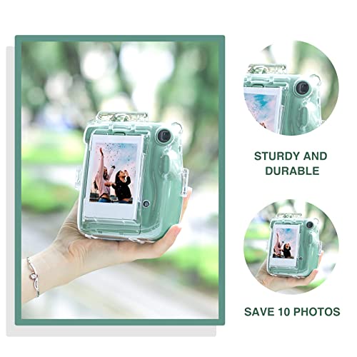 wogozan Clear Case for Fujifilm Instax Mini 11 Instant Camera Protective Case- Upgrade Back with Photo Pocket for Storing 10 Photos+Adjustable Shoulder Strap and Camera Sticker