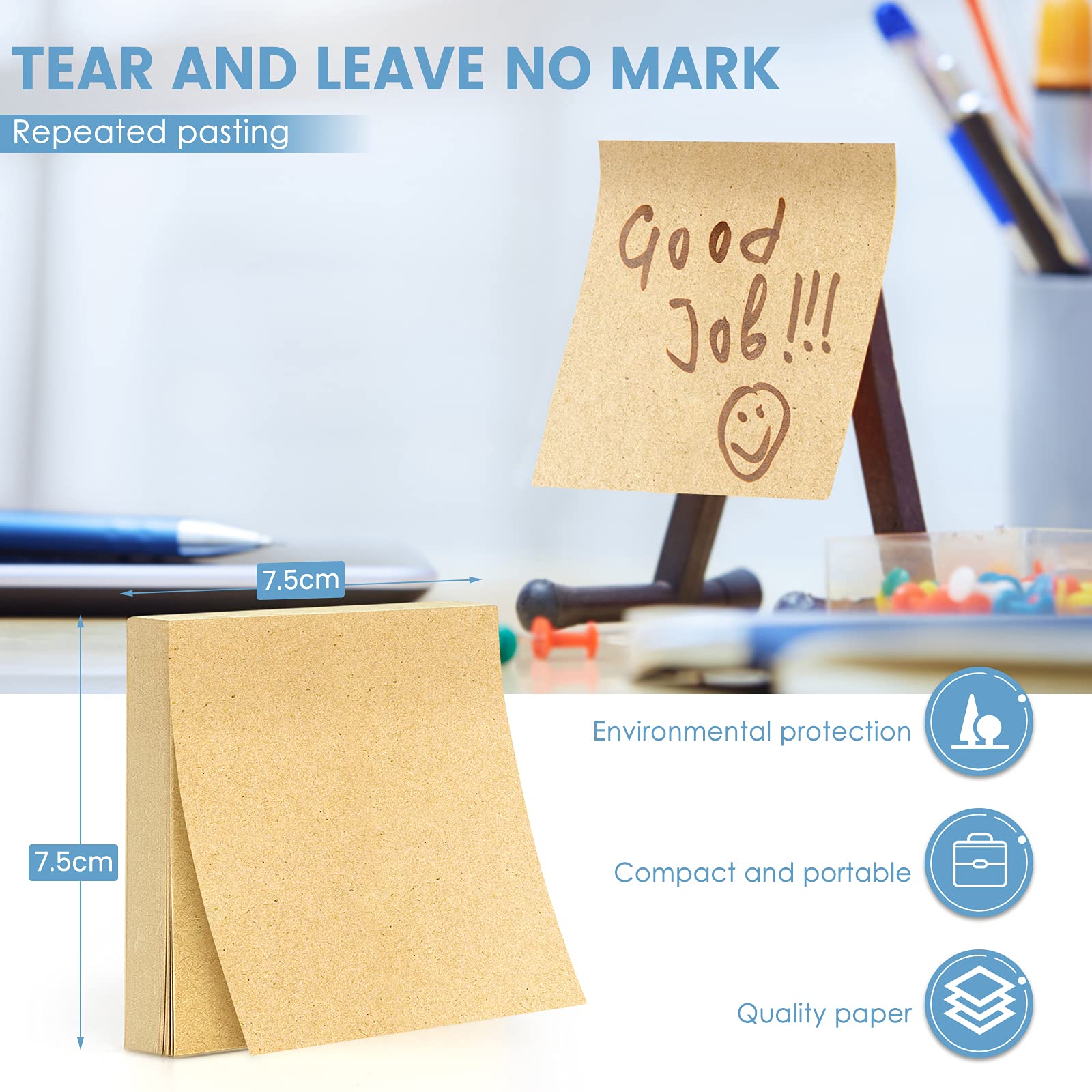 Eagle Sticky Notes, 3โx 3โ, Color Self-Stick Note Pads, 4 Pads, Adhesive Note Pads for Office, School and Home Use, 100 Sheets/Pad(Kraft Paper)