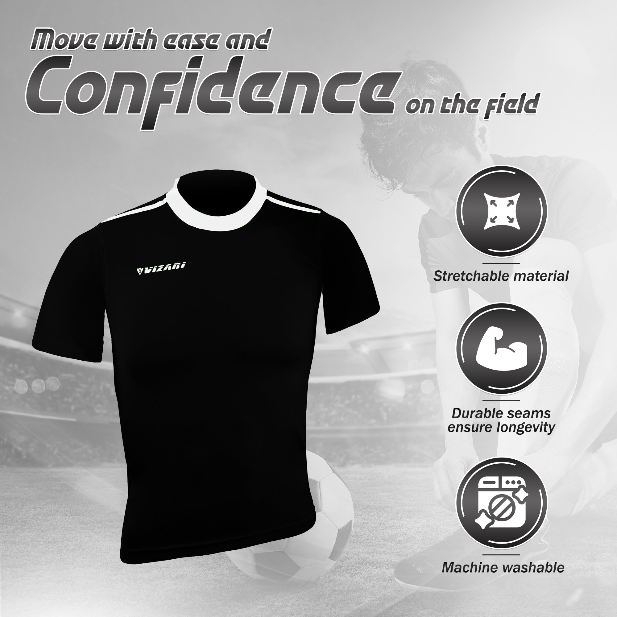 Vizari Velez Jersey for Men and Women | 100% Polyester Adult Soccer Goalie Jersey for Exceptional Performance Black