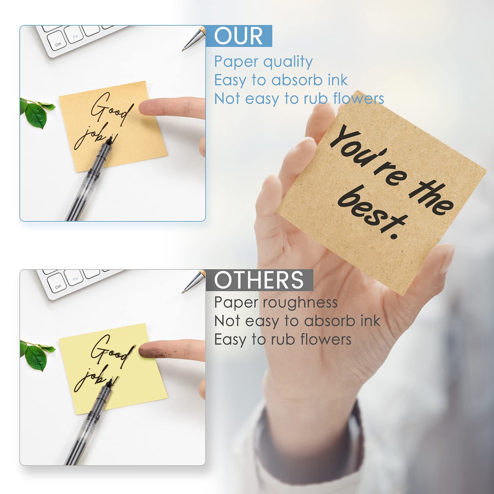 Eagle Sticky Notes, 3โx 3โ, Color Self-Stick Note Pads, 4 Pads, Adhesive Note Pads for Office, School and Home Use, 100 Sheets/Pad(Kraft Paper)