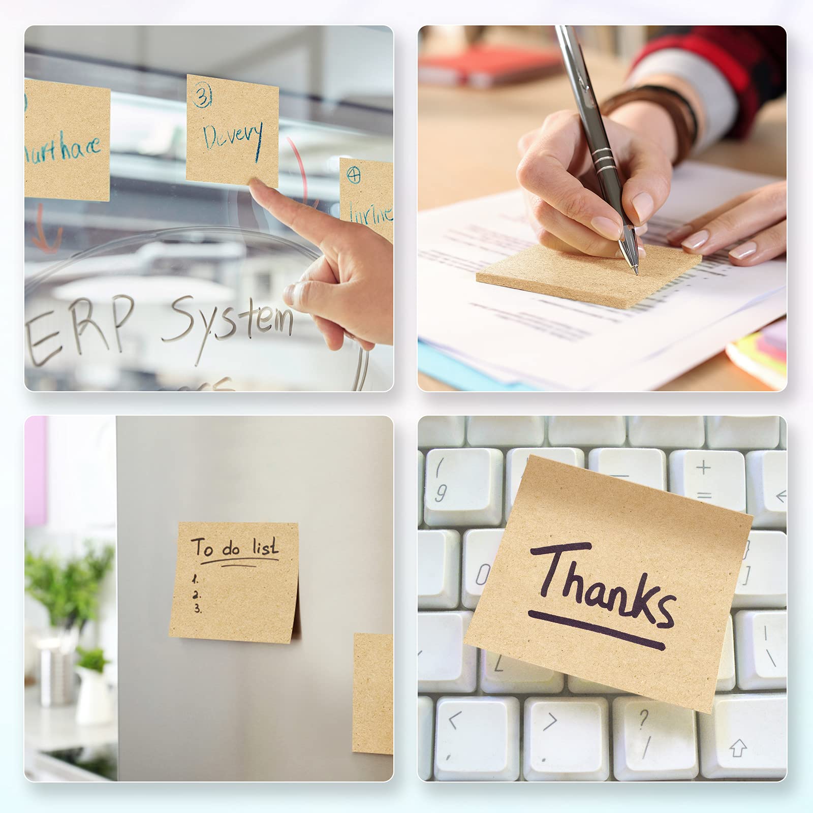 Eagle Sticky Notes, 3โx 3โ, Color Self-Stick Note Pads, 4 Pads, Adhesive Note Pads for Office, School and Home Use, 100 Sheets/Pad(Kraft Paper)