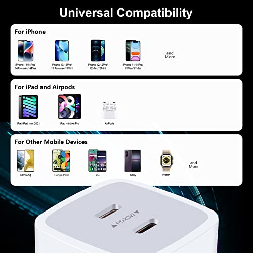 USB C Block,Sicodo 40W Dual USB C Wall Charger,2-Port PD 3.0 20W USB C Cube Power Adapter for iPhone 14/14 Pro/14 Pro Max/13/12/11/X Plus,Samsung Galaxy S23 Ultra,S22,S21,Pixel 7Pro/7,USB C Wall Plug
