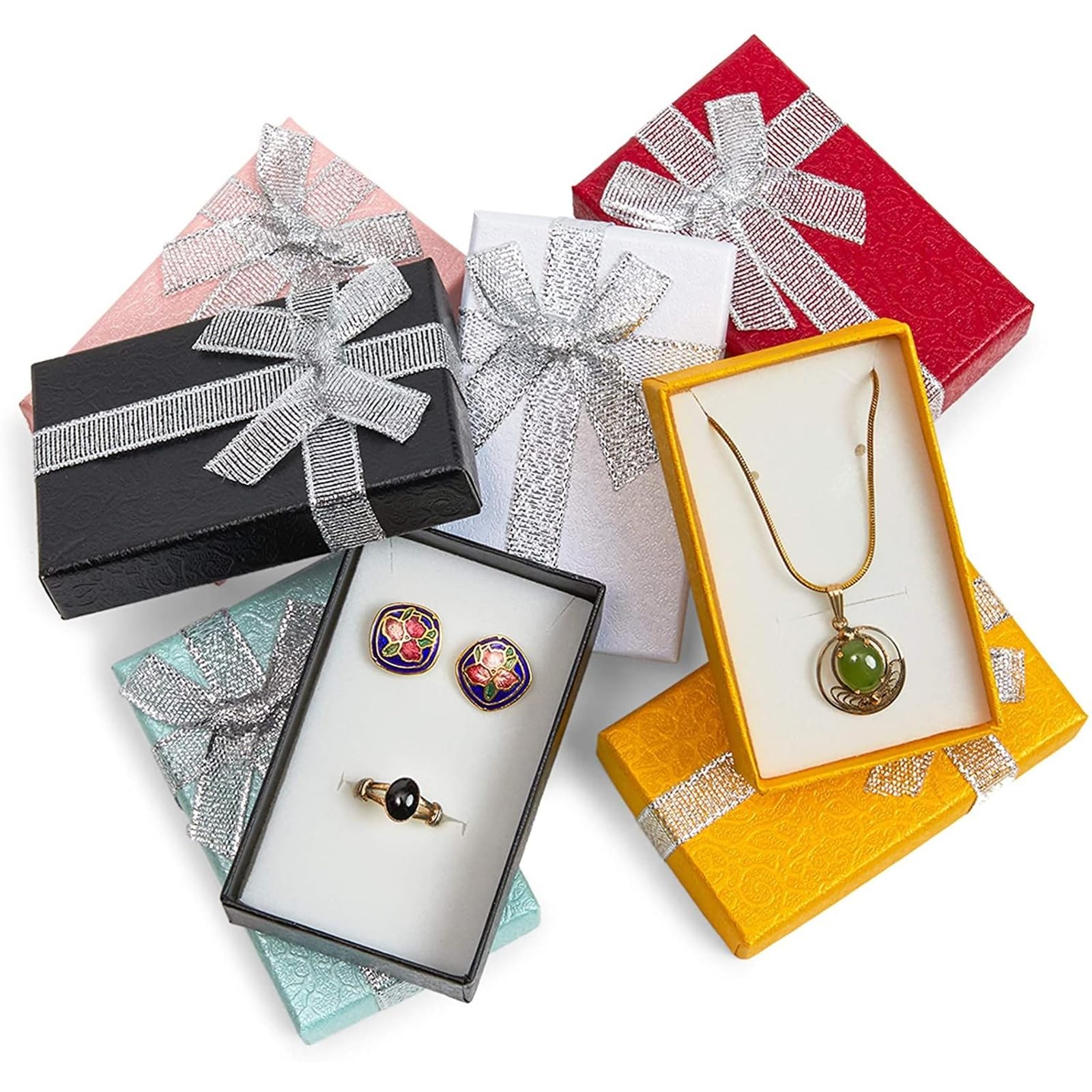 Bright Creations Jewelry Gift Box Set with Lids and Ribbon Bows (6 Colors, 2 x 3 x 1 in, 24 Pack)