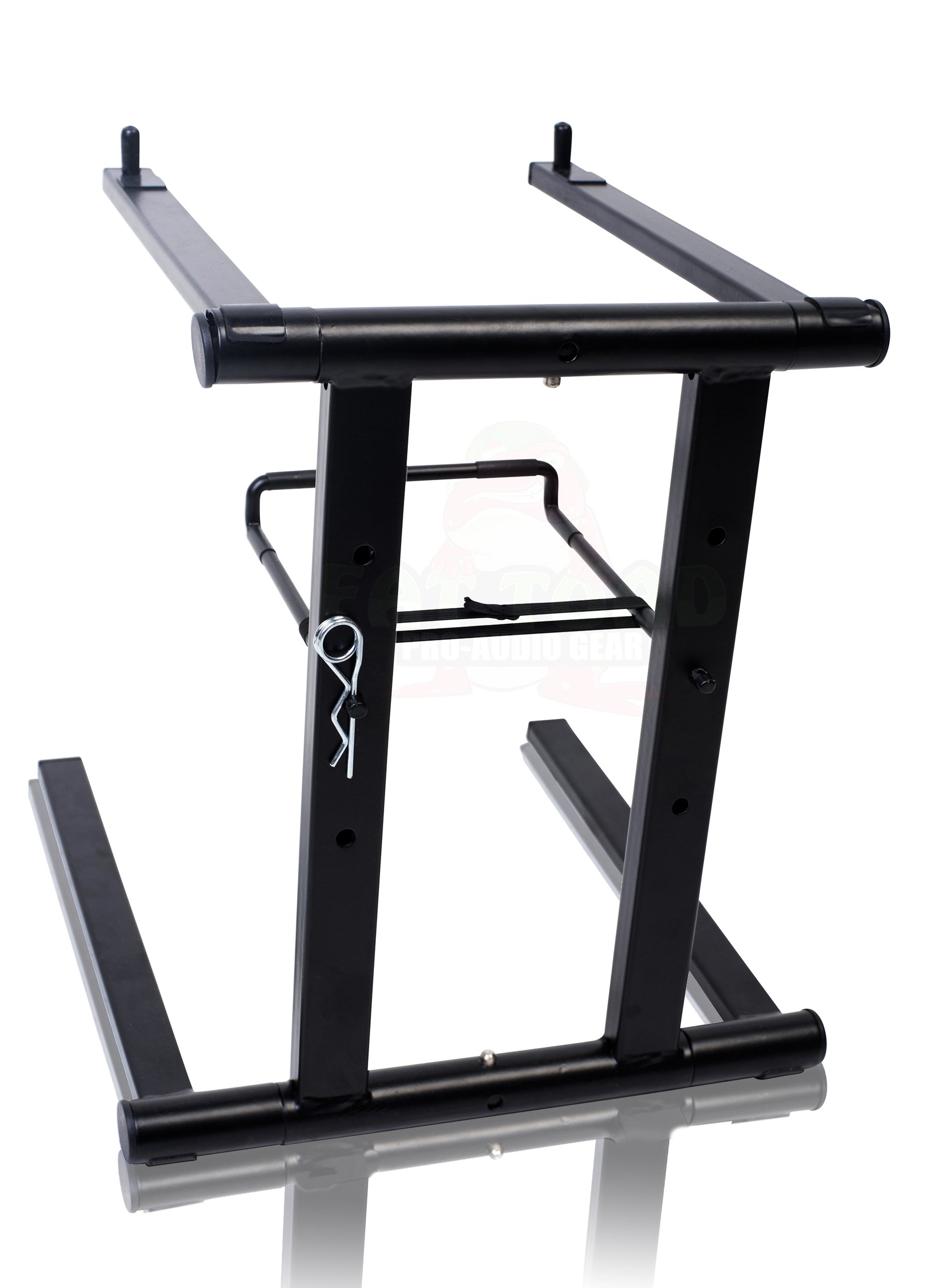 Folding DJ Laptop Stand with Sub-tray Shelf by FAT TOAD | Pro Audio Computer Table Top Rack Stand Mount for iPads, Mixer Controller & Tablets | Portable PC Gear Clamp Holder | Stage Booth, Home Office