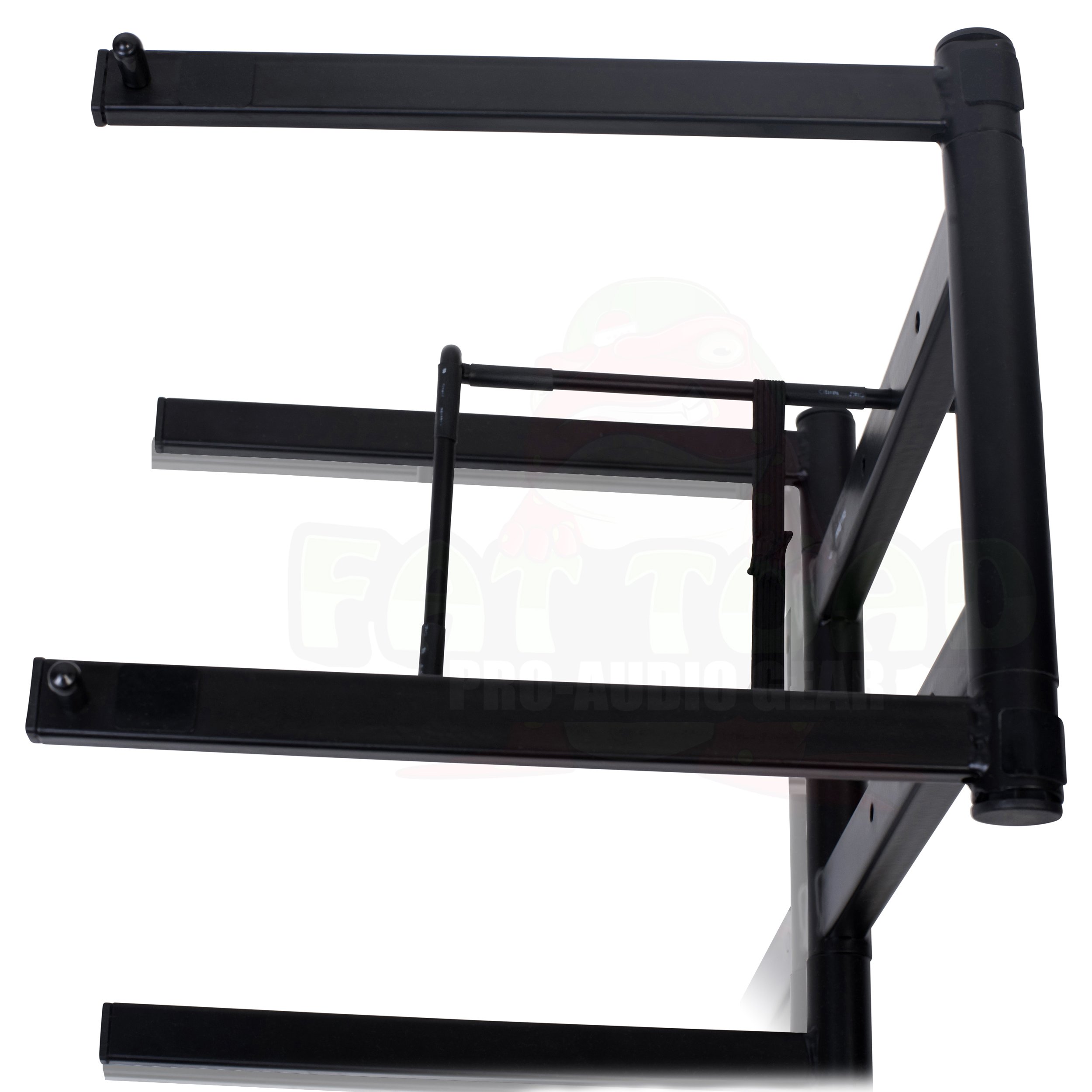 Folding DJ Laptop Stand with Sub-tray Shelf by FAT TOAD | Pro Audio Computer Table Top Rack Stand Mount for iPads, Mixer Controller & Tablets | Portable PC Gear Clamp Holder | Stage Booth, Home Office