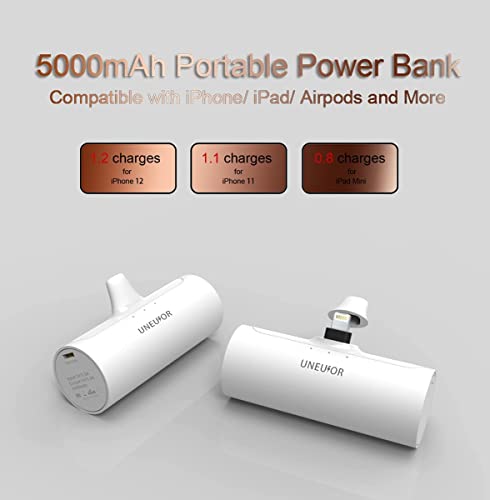 Mini Portable Charger Built in Cable 5000mAh Power Bank Ultra-Compact Battery Pack Phone Charger Portable Fast Charging Compatible with iPhone 14/14 Pro Max/13/13 Mini/13 Pro Max/12/12 (White)
