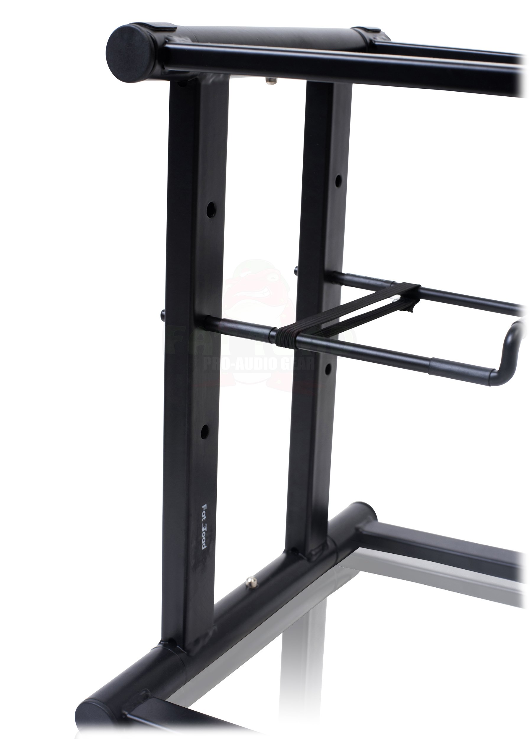 Folding DJ Laptop Stand with Sub-tray Shelf by FAT TOAD | Pro Audio Computer Table Top Rack Stand Mount for iPads, Mixer Controller & Tablets | Portable PC Gear Clamp Holder | Stage Booth, Home Office