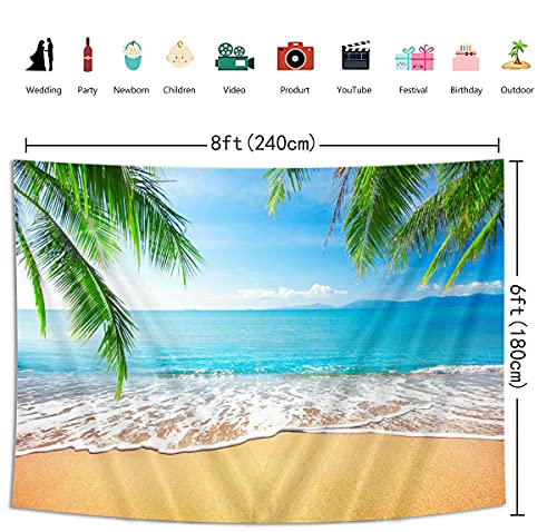 GYA 8x6ft Tropical Beach Backdrop Summer Palm Island Seaside Leaves Photography Background Props for Studio,Wedding,Party Photo Backdrops
