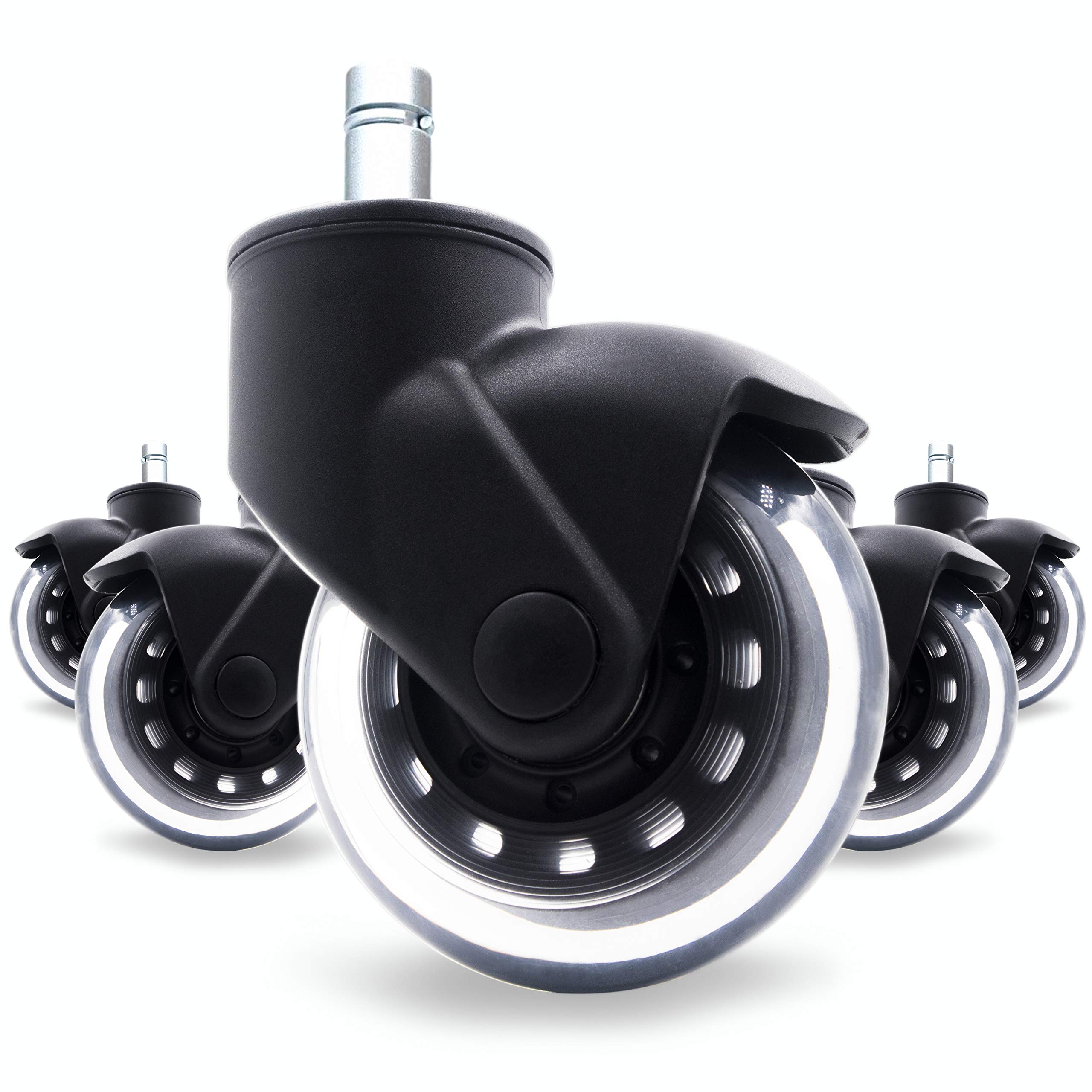 BF BRIGHTFIELD Office Chair Caster Wheels Set of 5 Swivel Vertical Axle Heavy Duty & Safe for All Floors Including Hardwood 3" Rubber Replacement for Desk Floor Mats