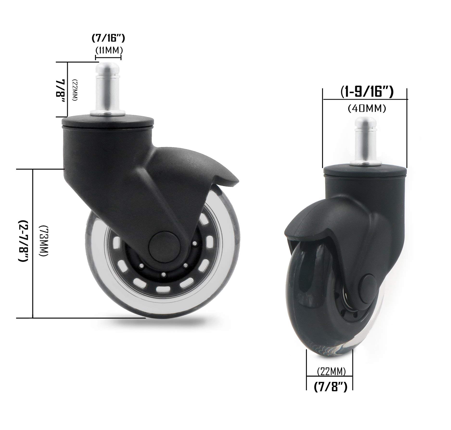 BF BRIGHTFIELD Office Chair Caster Wheels Set of 5 Swivel Vertical Axle Heavy Duty & Safe for All Floors Including Hardwood 3" Rubber Replacement for Desk Floor Mats
