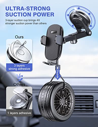 Ruiwwo Phone Mount for Car, Car Phone Holder Dashboard & Windshield, [Strong Suction] Universal Cell Phone Holder Car Compatible with iPhone 13 Pro Max/12/11/XS/8 and More