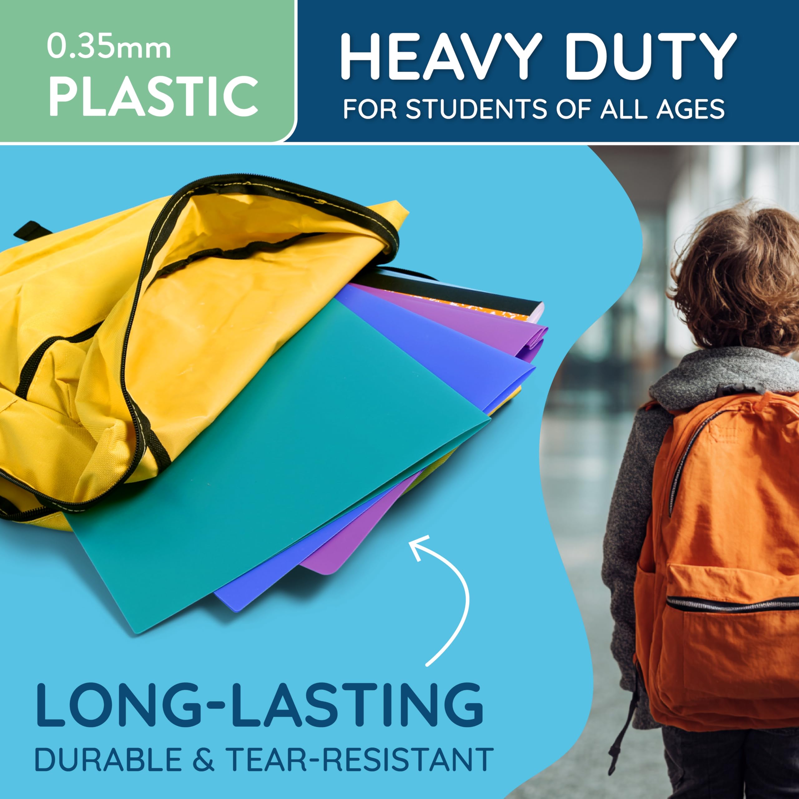6 Pack Multicolor Plastic Two Pocket Folders, Plastic Folders with 2 Pockets and Business Card Slot, 2 Pocket Plastic Folders for School, Home, and Work, 6 Pack Plastic Folders