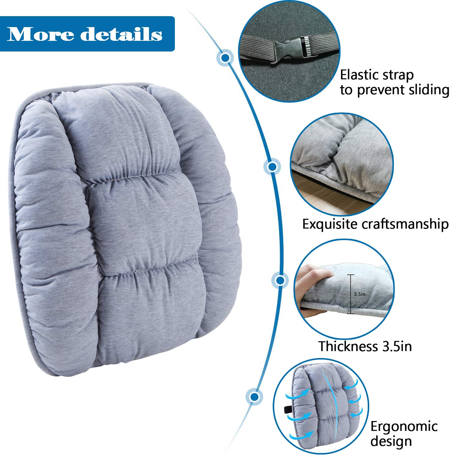 Big Hippo Lumbar Support Pillow, Orthopedic Lumbar Pillow/Back Cushion for Office Chair, Car Seat or Wheelchair - Ergonomic Design for Back Pain Relief