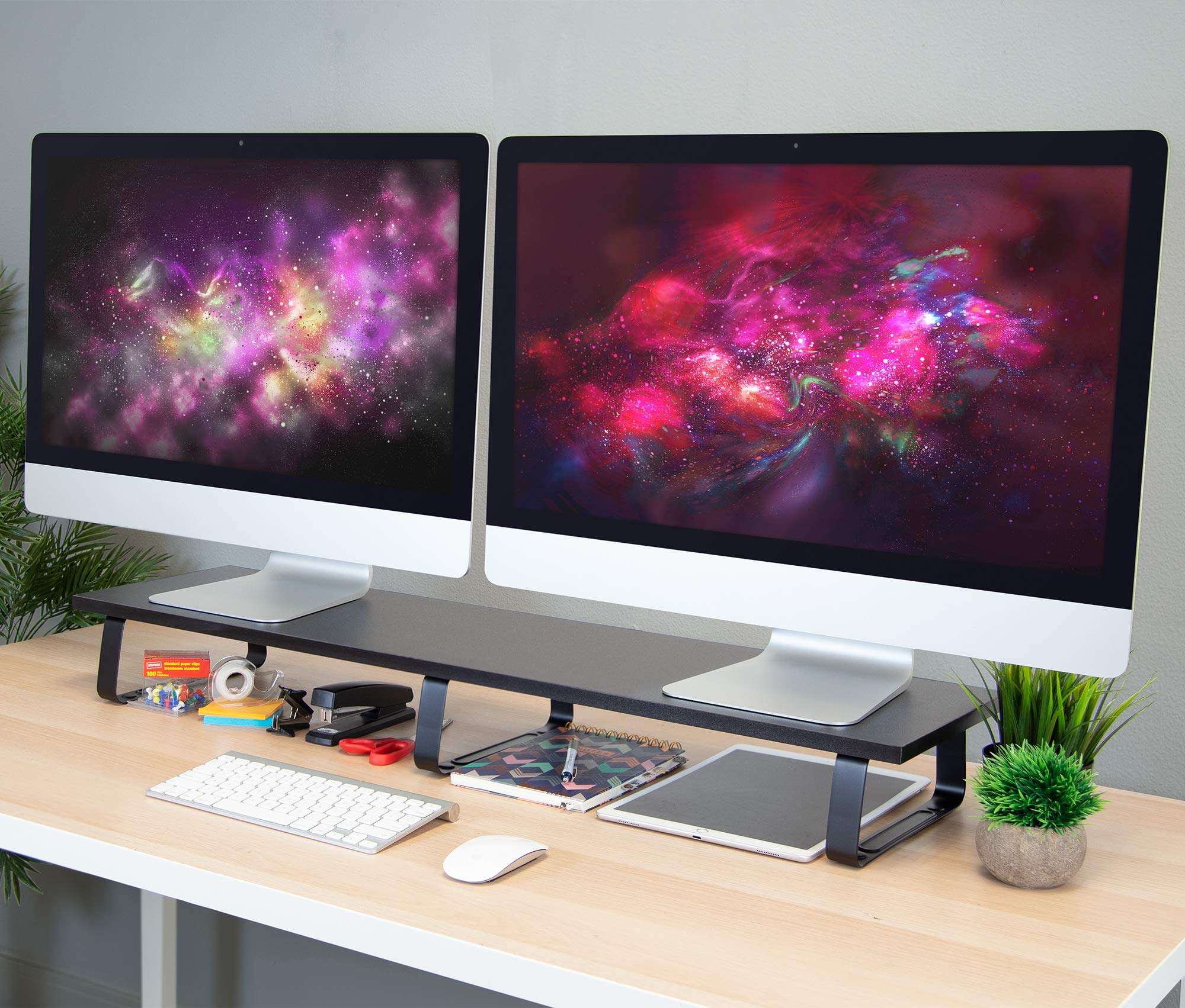 Mount-It! Extra Long Monitor Desk Riser [39 inches Extra Wide, 44 Lbs Capacity] Desktop Organizer for Double Computer Screens, Laptops, Desktops, TVs, Printers, Consoles (BLACK)