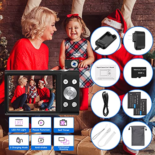 Digital Camera, RUAHETIL Autofocus FHD 2.7K 48MP Vlogging Camera for Kids, 16X Zoom 2 Charging Modes Kids Compact Camera Point and Shoot Camera for Kids Teens Students(Black)