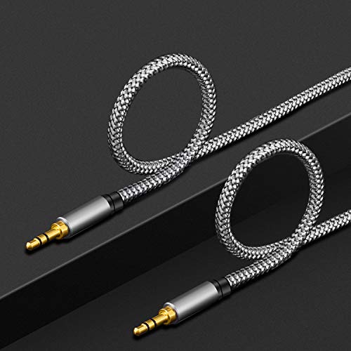 Aux Cable 1Ft,Tan QY 3.5mm Male to Male Auxiliary Audio Stereo Cord Compatible with Car,Headphones, iPods, iPhones, iPads,Tablets,Laptops,Android Smart Phones& More(1Ft/0.3M,Silver)