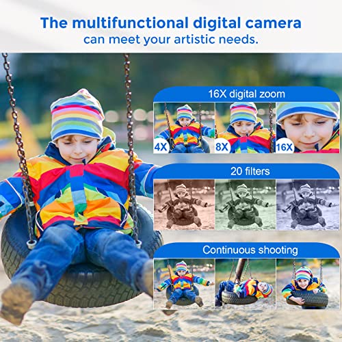 Digital Camera, RUAHETIL Autofocus FHD 2.7K 48MP Vlogging Camera for Kids, 16X Zoom 2 Charging Modes Kids Compact Camera Point and Shoot Camera for Kids Teens Students(Black)