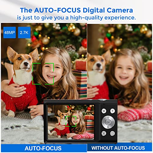 Digital Camera, RUAHETIL Autofocus FHD 2.7K 48MP Vlogging Camera for Kids, 16X Zoom 2 Charging Modes Kids Compact Camera Point and Shoot Camera for Kids Teens Students(Black)